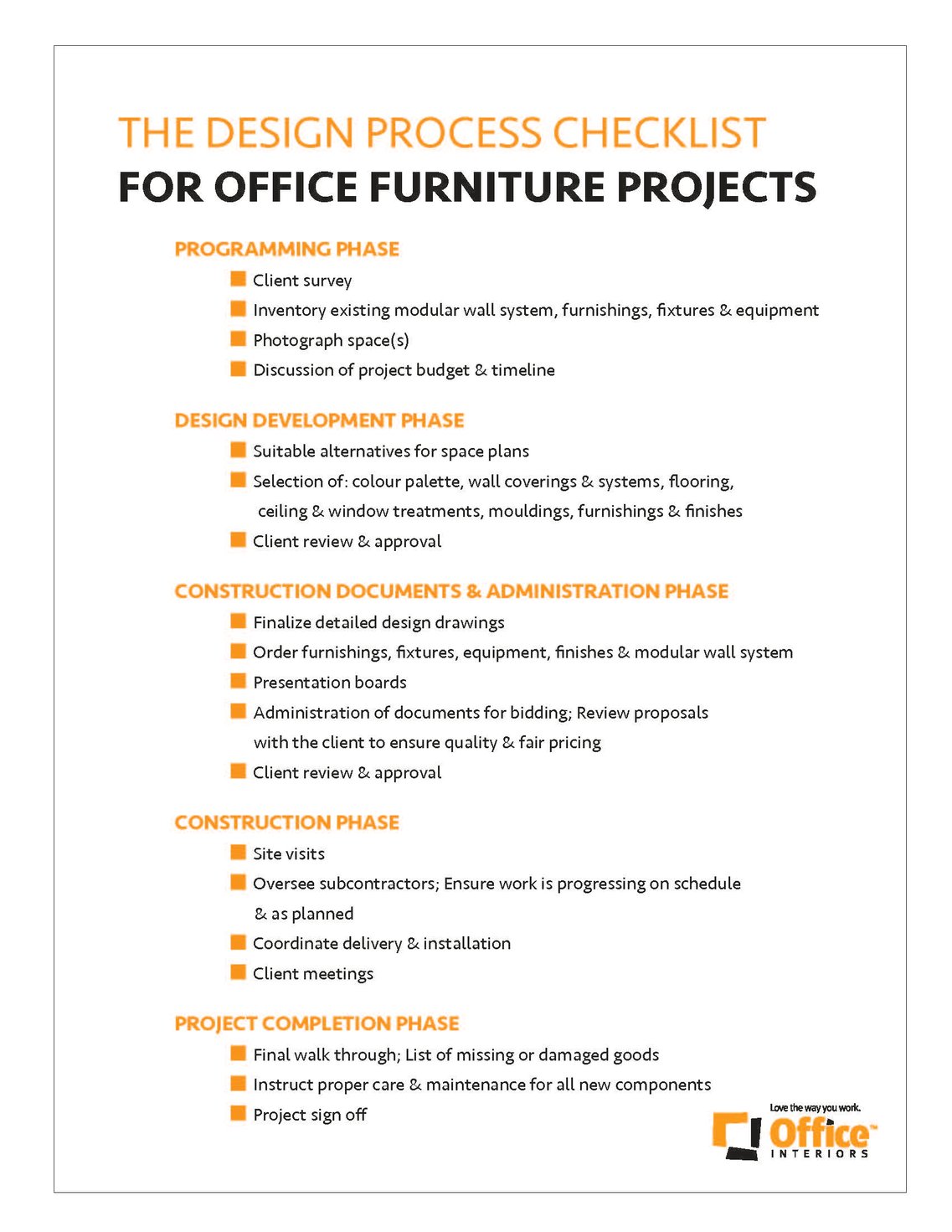 The Design Process Checklist - Office Interiors